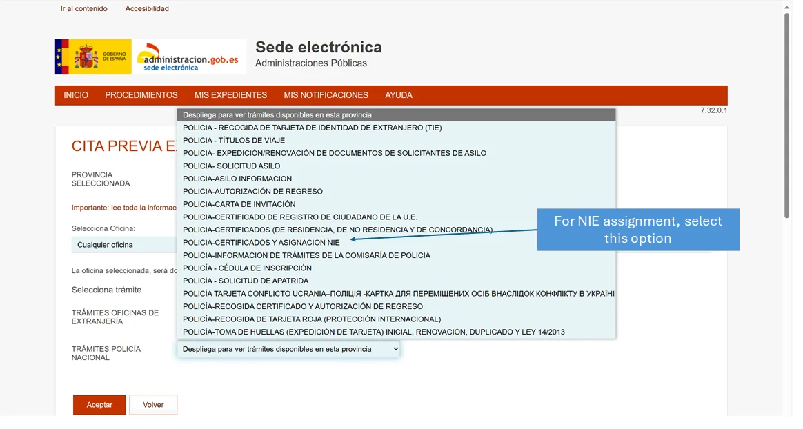 Cita Previa How to schedule an appointment for your NIE application Step 3